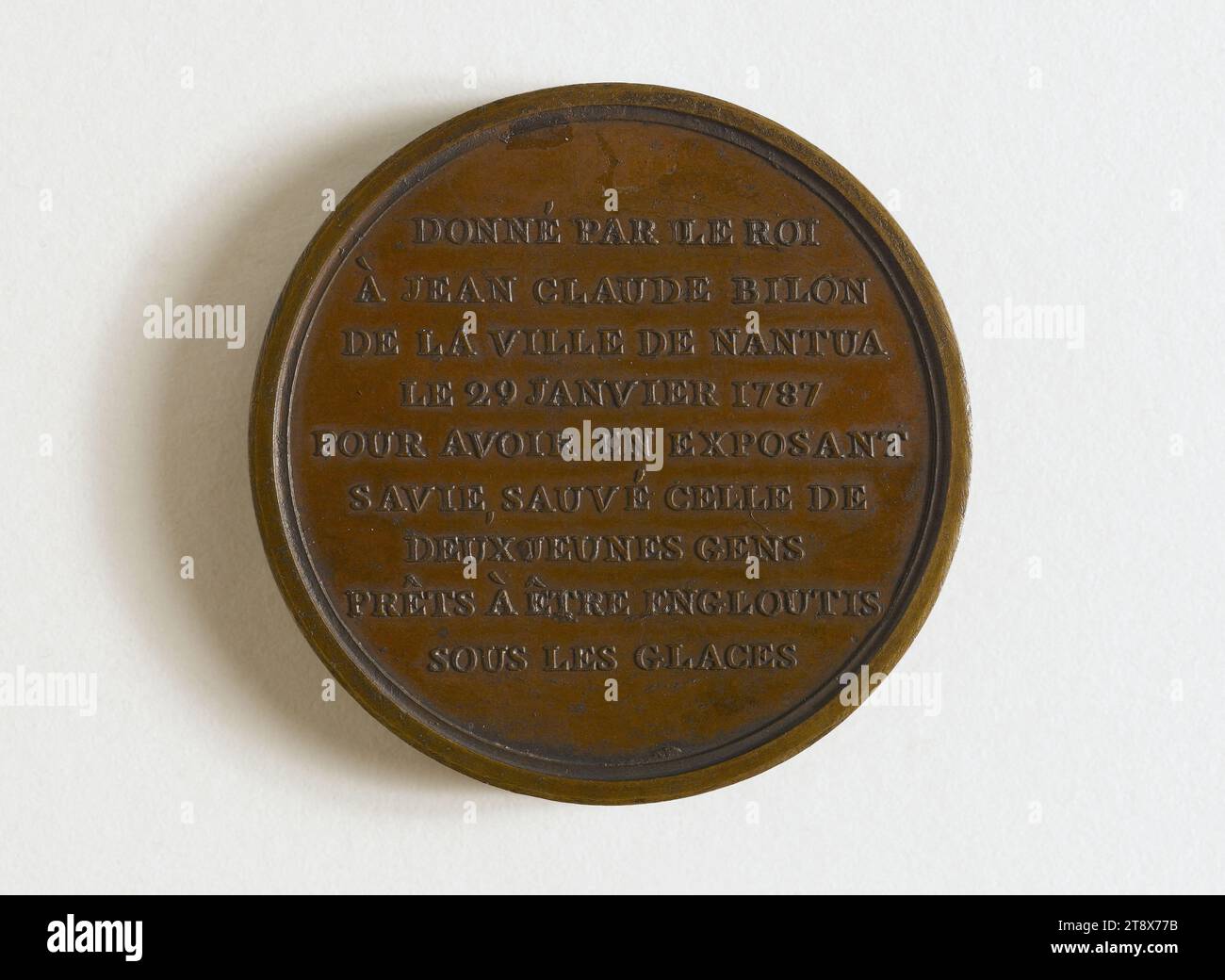 Medal of honor given to Jean-Claude Billon on January 29, 1787 ...