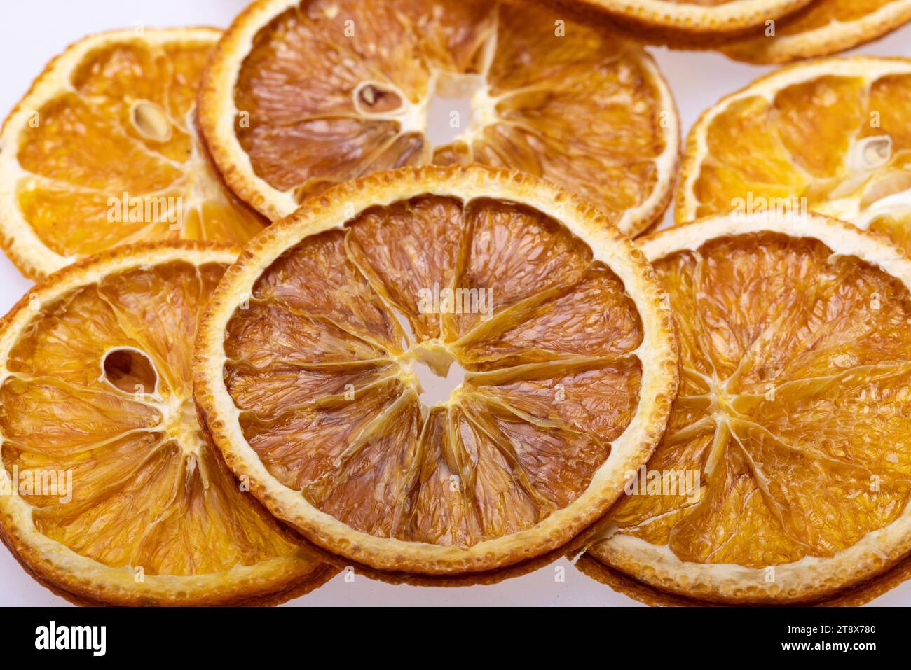 Dried orange slices. Dehydrated crispy fruits for decorating dishes for ...