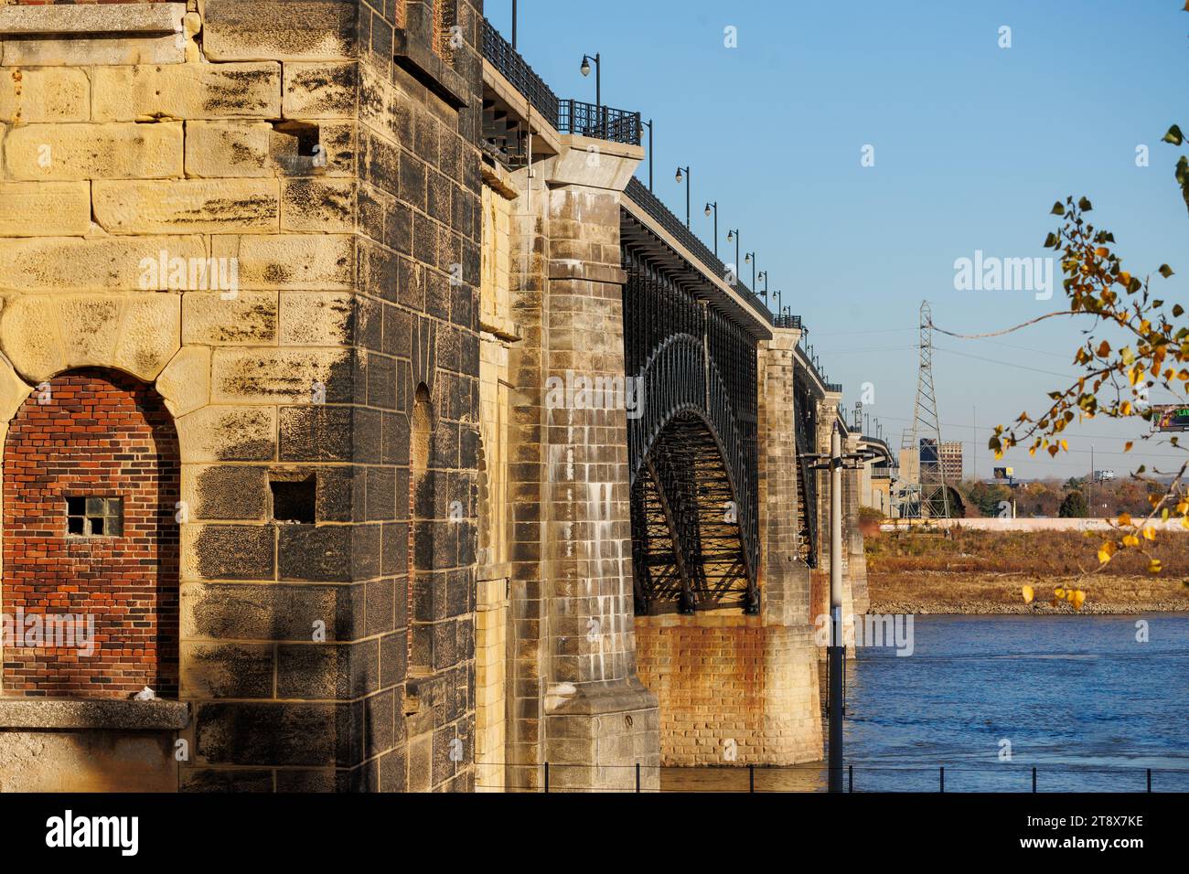 Eads Bridge carries pedestrian, train and vehicle traffic over the ...
