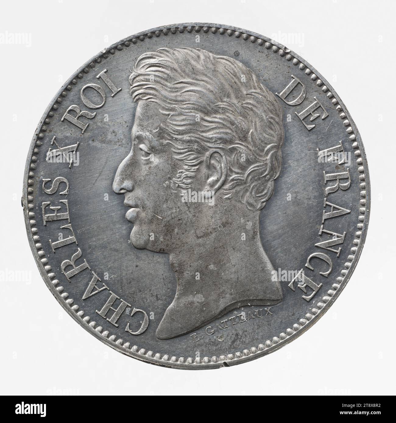 Uniface test for the 5-franc coin of Charles X, 1828, Gatteaux, Jacques ...