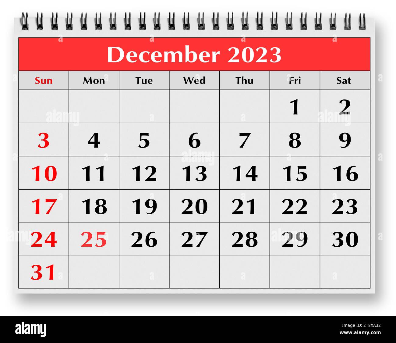 One page of the annual monthly calendar - December 2023 Stock Photo - Alamy