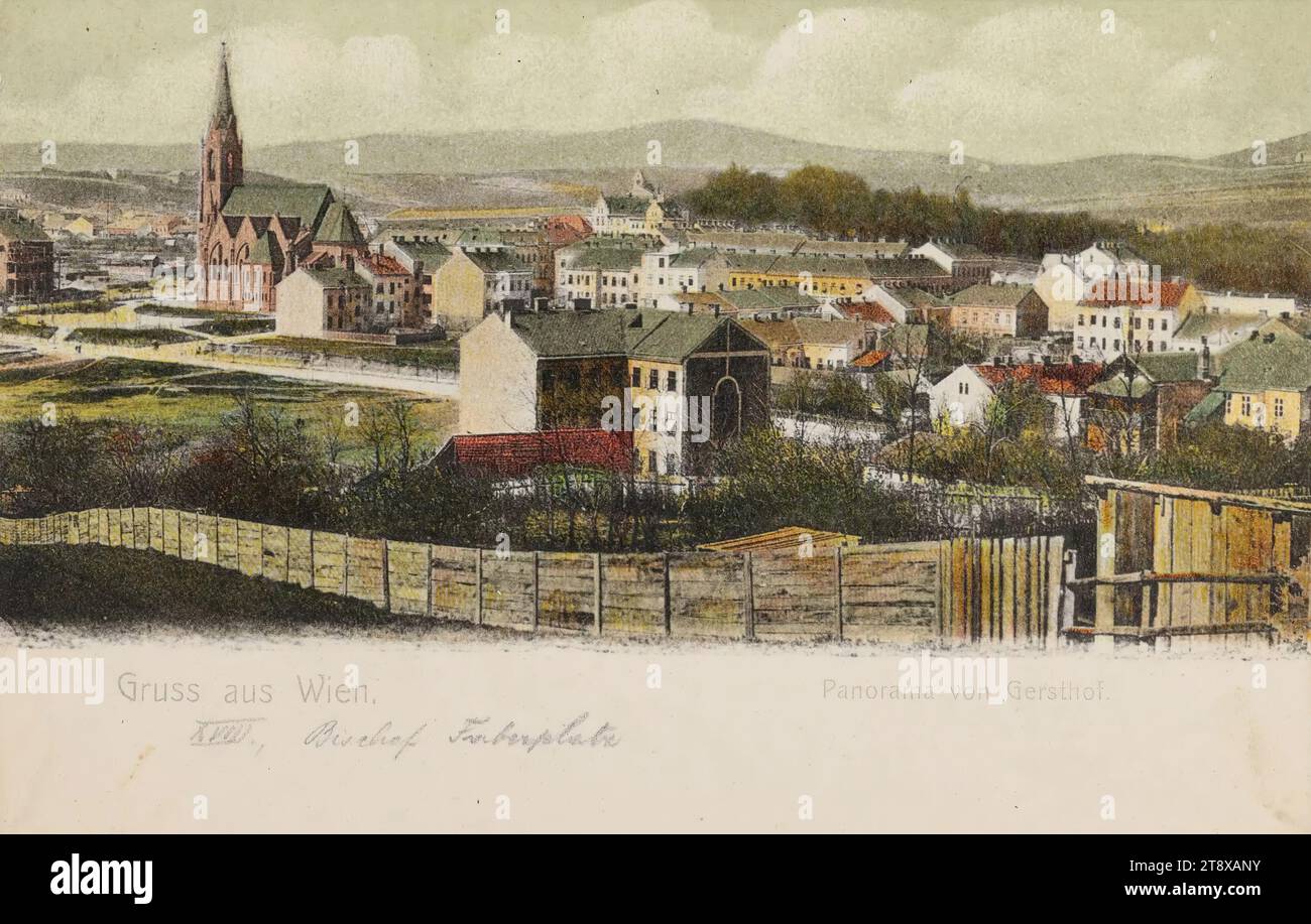 18th, Panorama of Gersthof with Bishop Faber Square, picture postcard, unknown, 1900-1905 ...