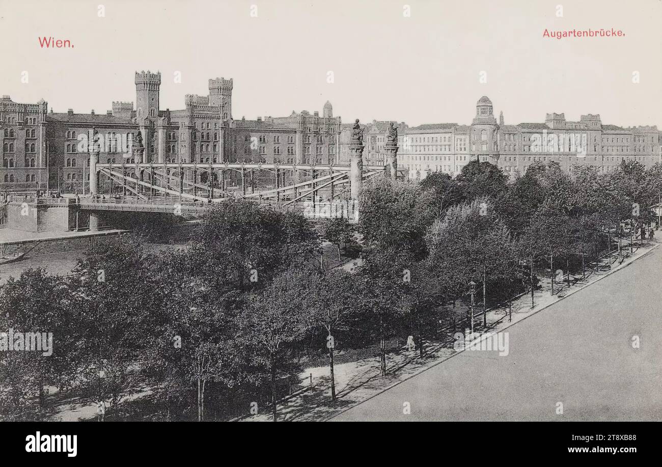 Danube Canal - Augarten Bridge, with Rossau Barracks, picture postcard ...