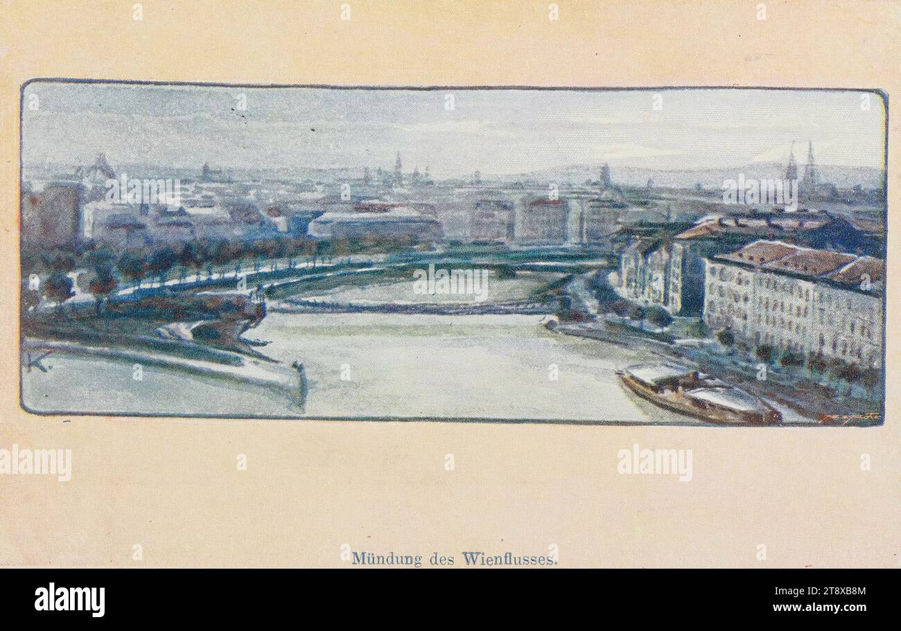 Danube Canal - confluence of the Vienna River, picture postcard, 1897 ...