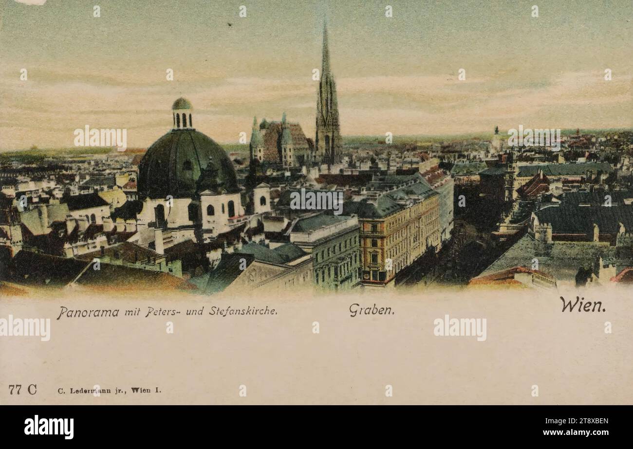 Panorama with St. Peter's and St. Stephen's churches. Graben. Vienna ...