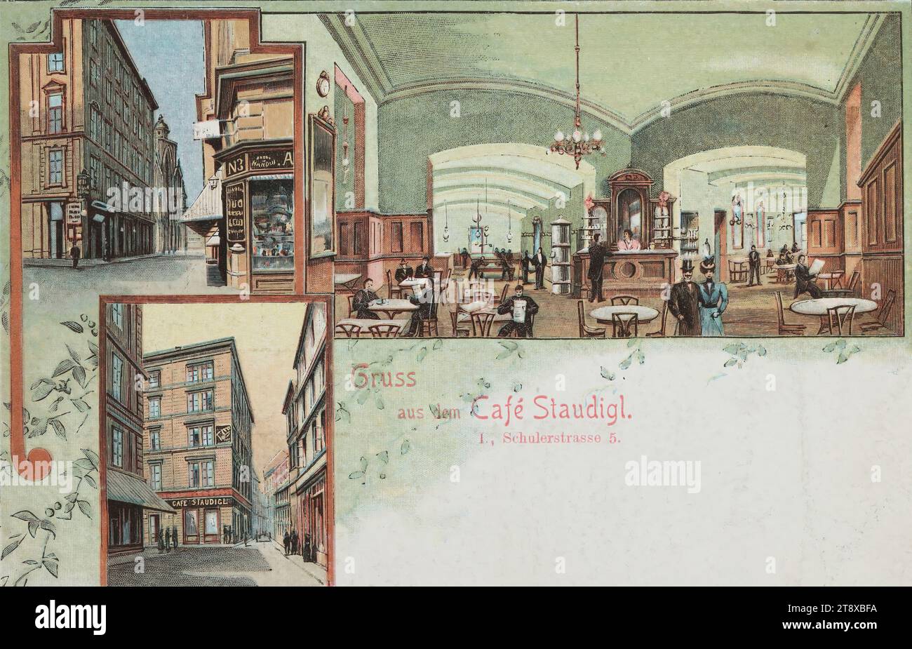 1st, Schulerstraße 5 - Café Staudigl, picture postcard, Unknown, 1900 ...