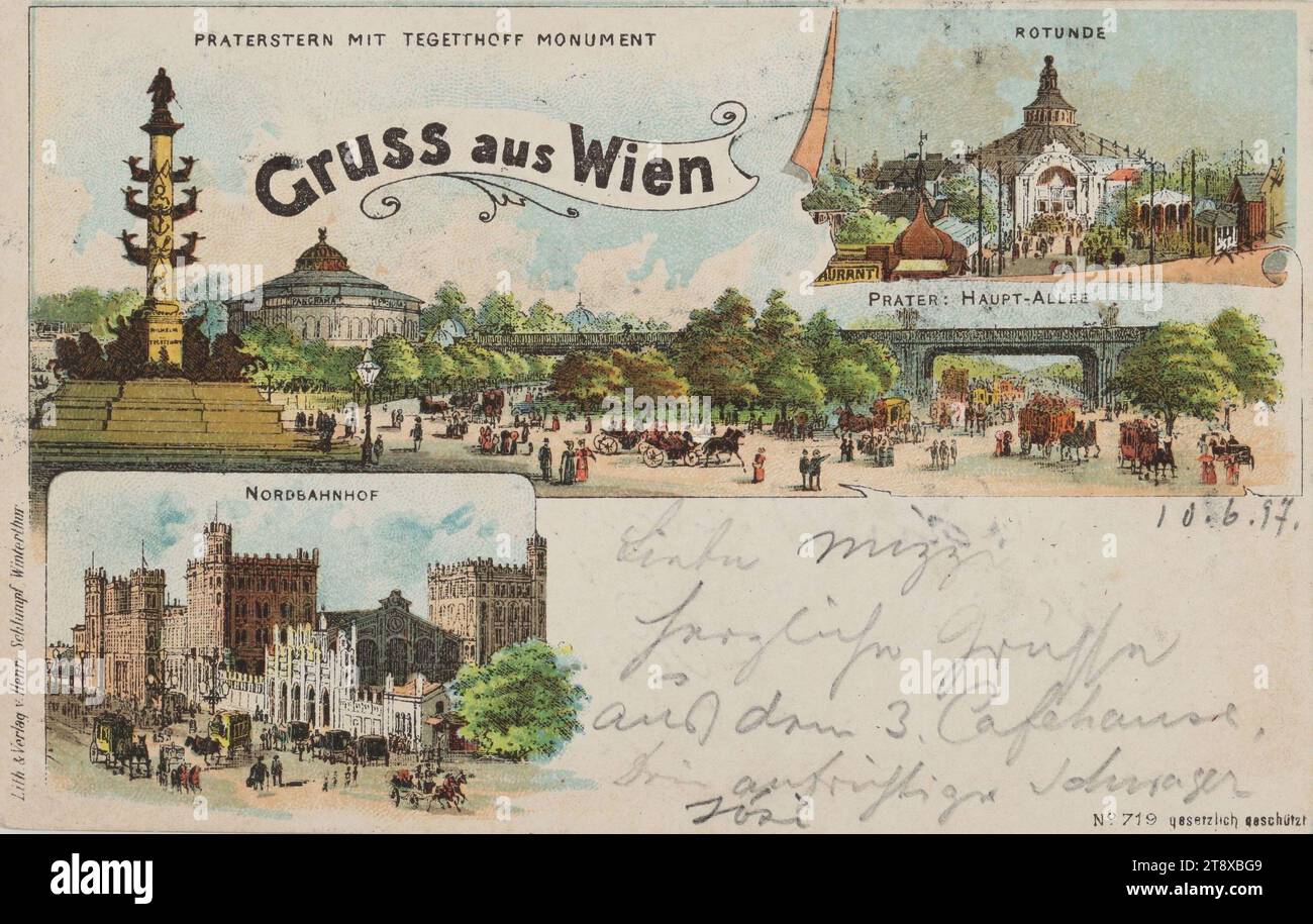 Greeting from Vienna. Praterstern, with Tegetthoff Monument, Rotunda ...