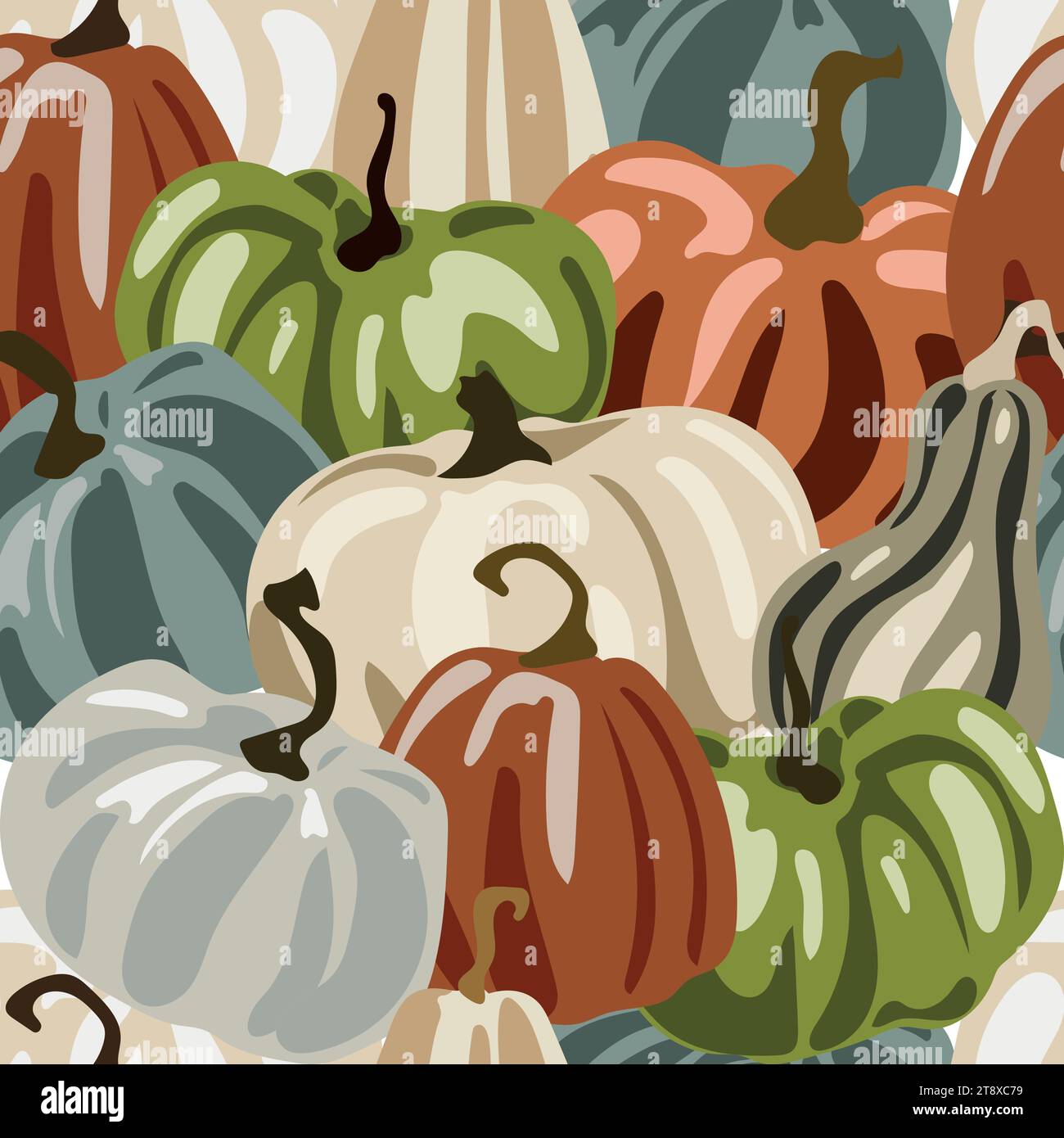 Ripe pumpkins of different varieties and shapes seamless pattern in ...