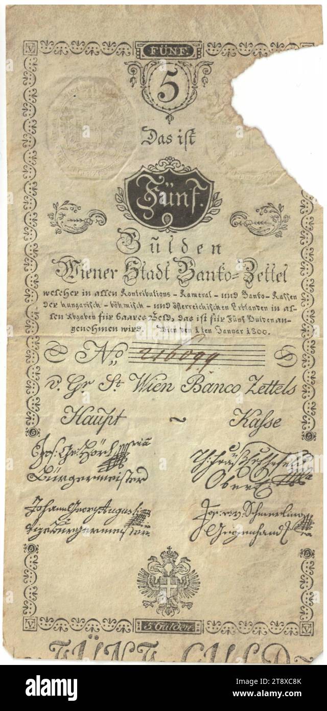 Banco note, 5 florins, Unknown, Wiener Stadt-Banco, mint authority, 01. ...