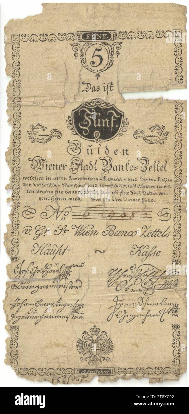 Banco note, 5 florins, Unknown, Wiener Stadt-Banco, mint authority, 01. ...