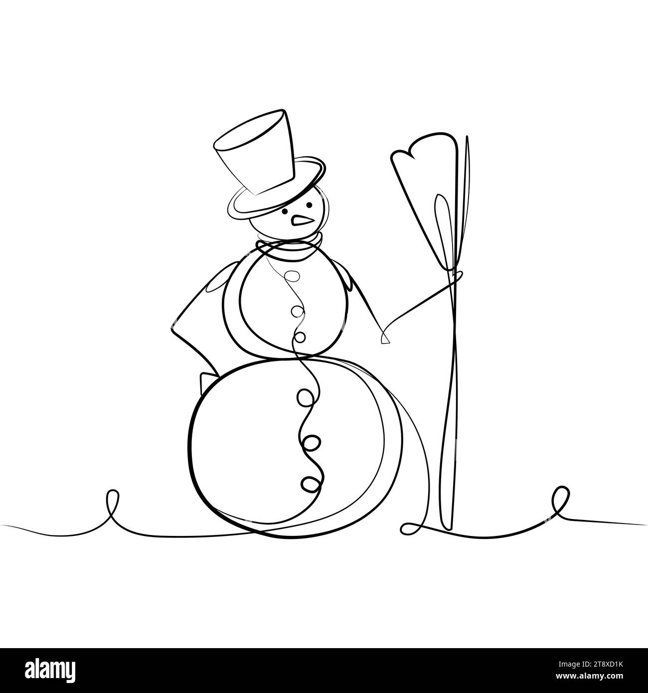 Continuous line snowman in hat and broom in hand Abstract line drawing ... Continuous line snowman in hat and broom in hand Abstract line drawing ...