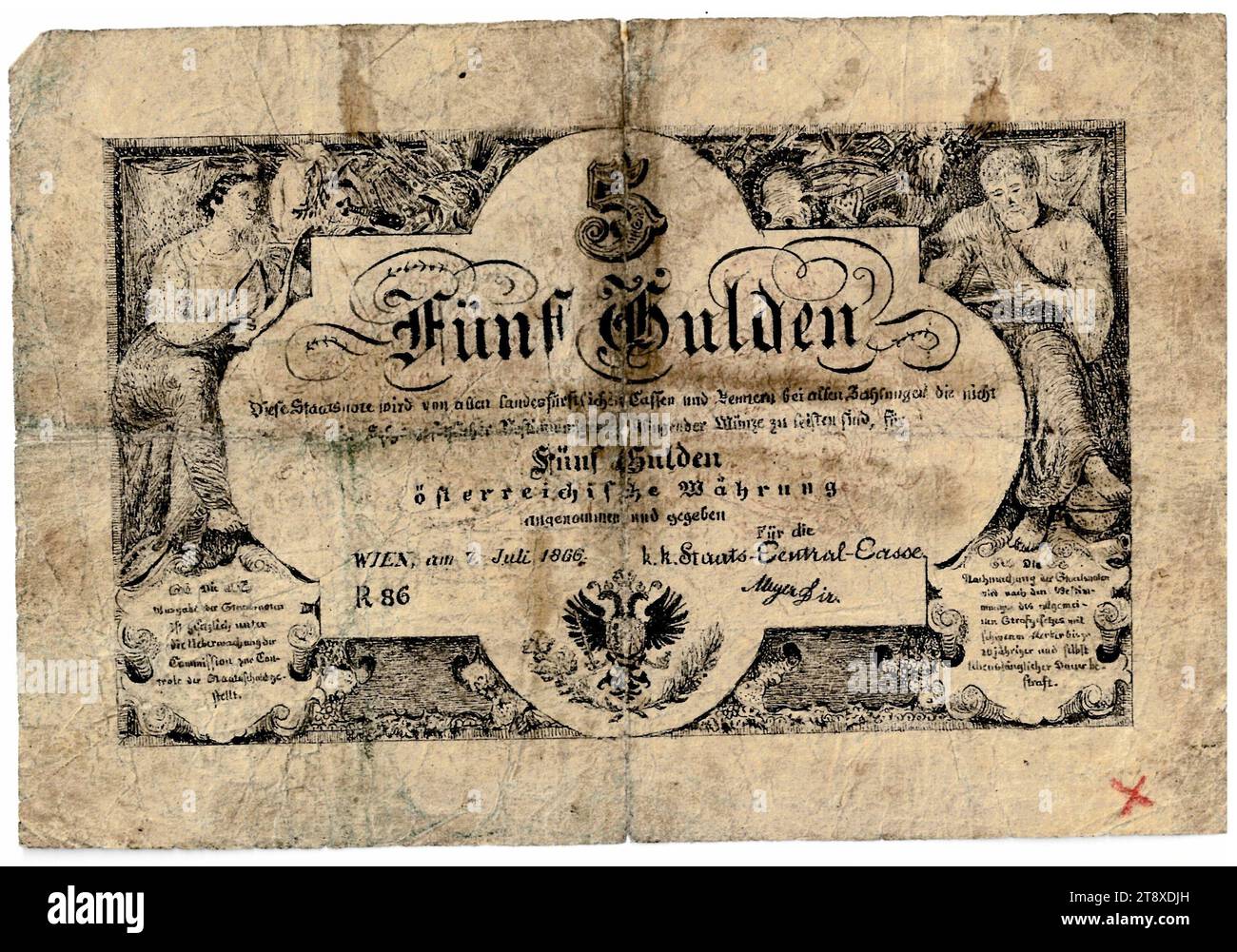 Staatsnote (Fälschung), 5 Gulden, K. K. Staats-Central-Casse, mint ...