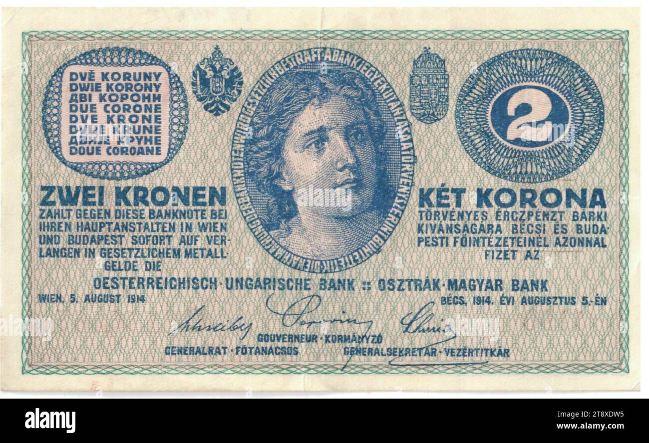 Banknote, 2 Crowns, Rudolf Rössler (1864-1934), Artist, Austro ...