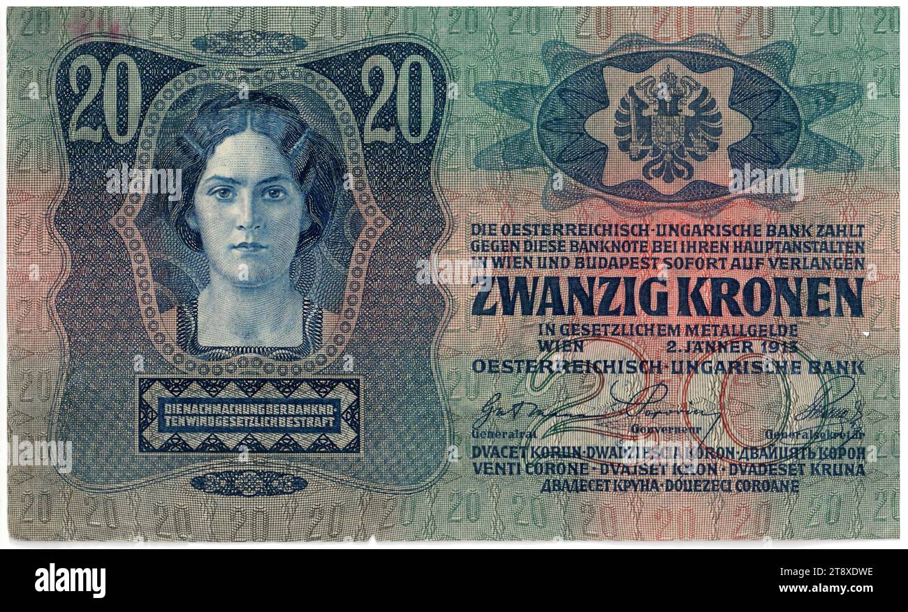 Banknote, 20 Crowns, Austro-Hungarian Bank, mint authority, Josef ...