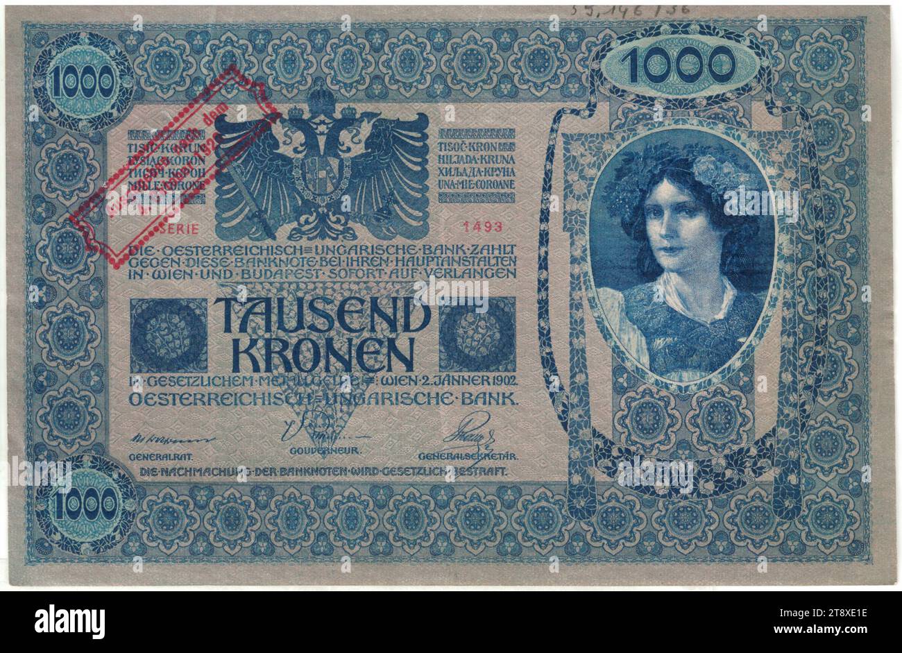 Banknote, 1000 Crowns, Rudolf Rössler (1864-1934), Artist, Heinrich ...