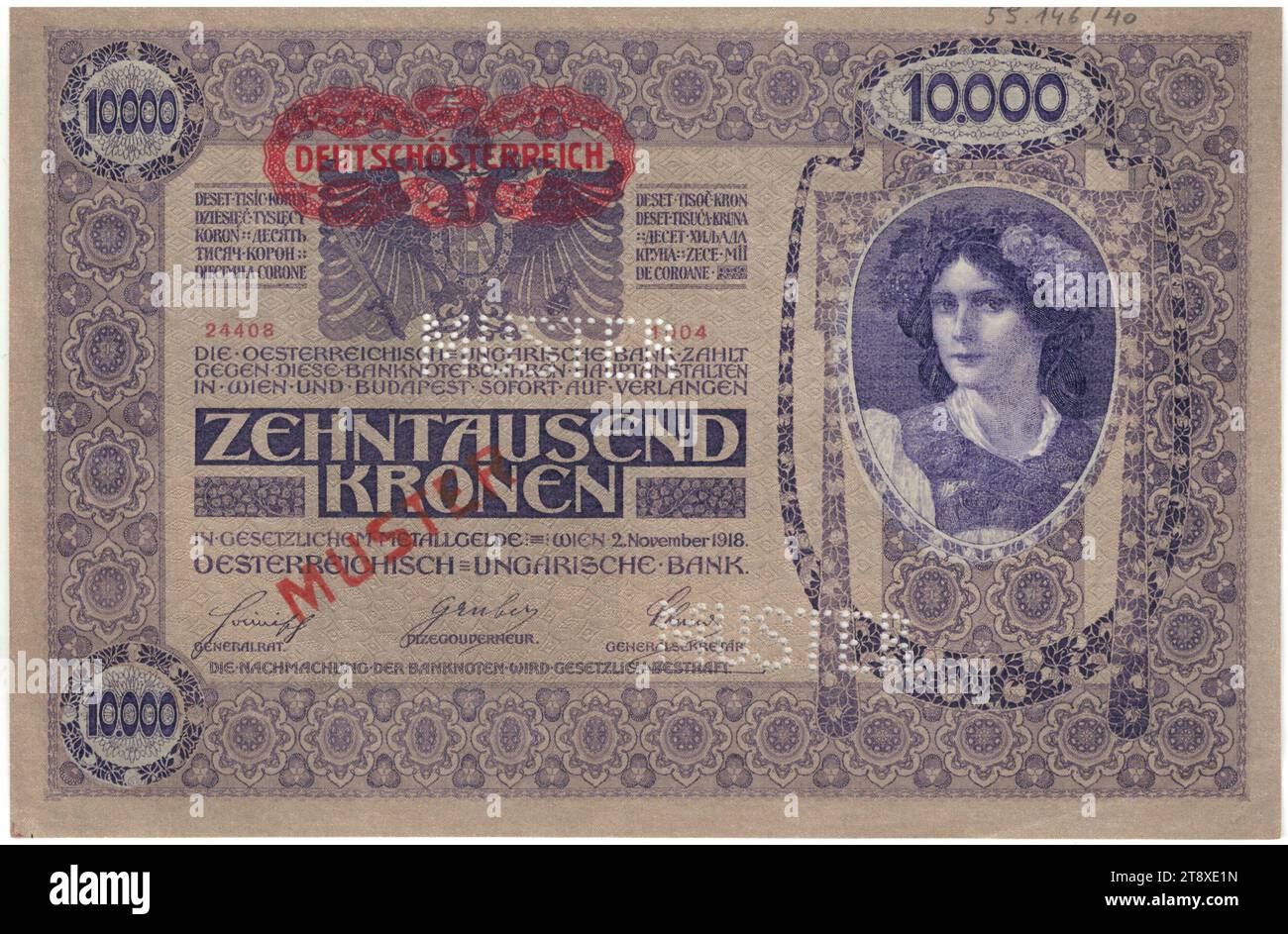 Banknote (sample), 10000 Crowns, Rudolf Rössler (1864-1934), Artist ...