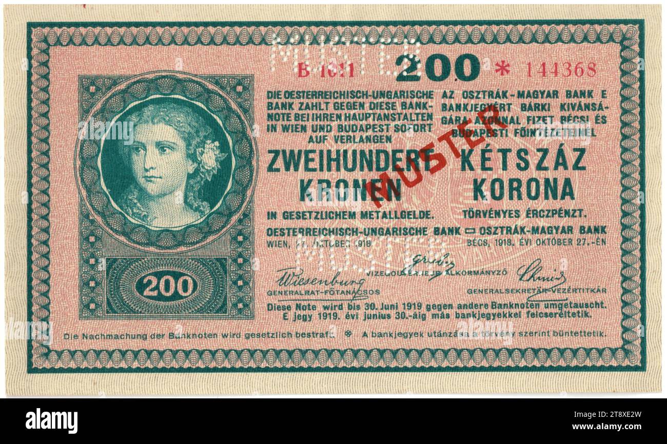 Banknote (Specimen), 200 Crowns, Rudolf Rössler (1864-1934), Artist ...
