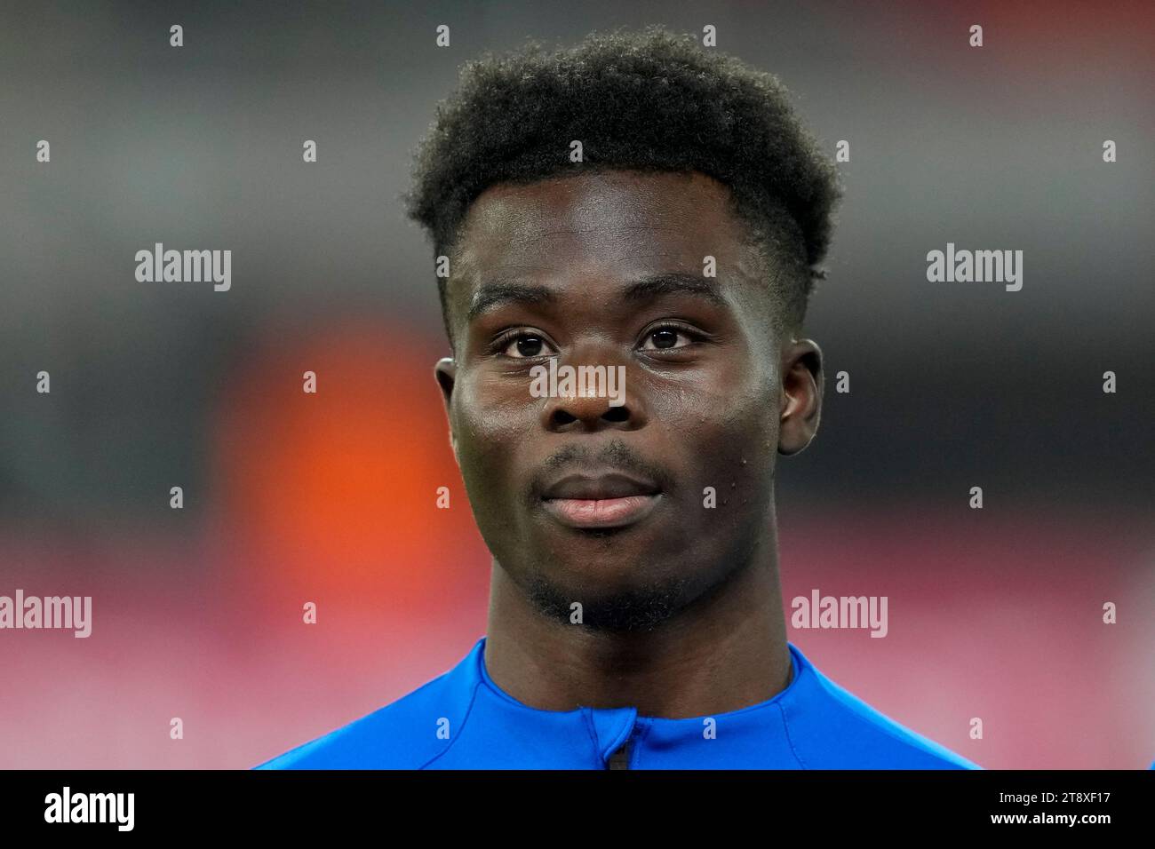 England's Bukayo Saka stands during the playing of his country's ...