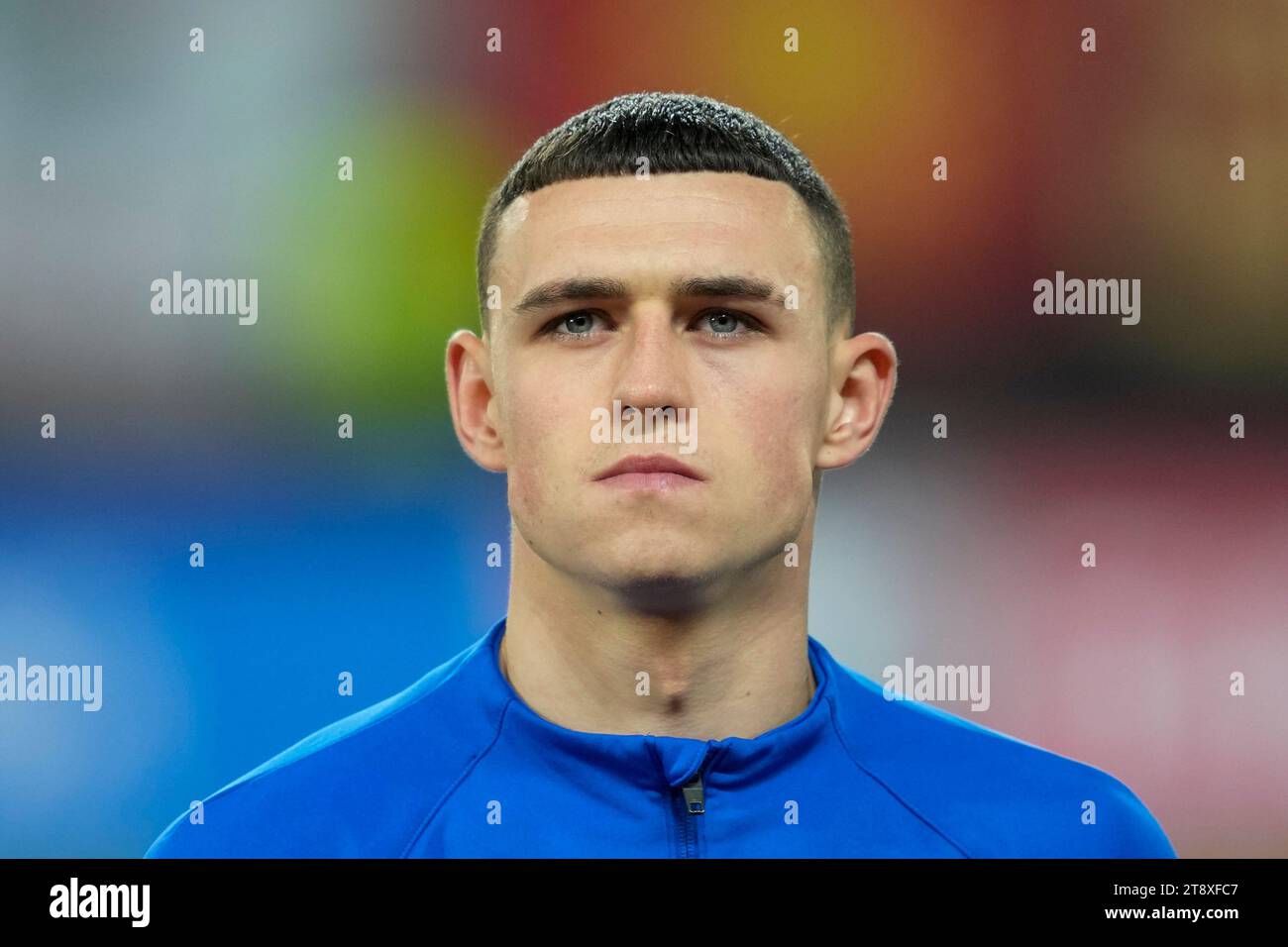 England's Phil Foden stands during the playing of his country's ...