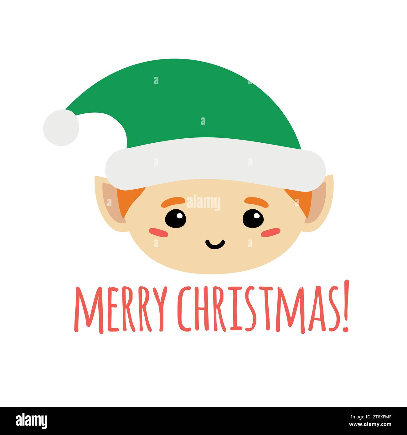 Vector flat hand drawn Santa elf face with merry Christmas text ...