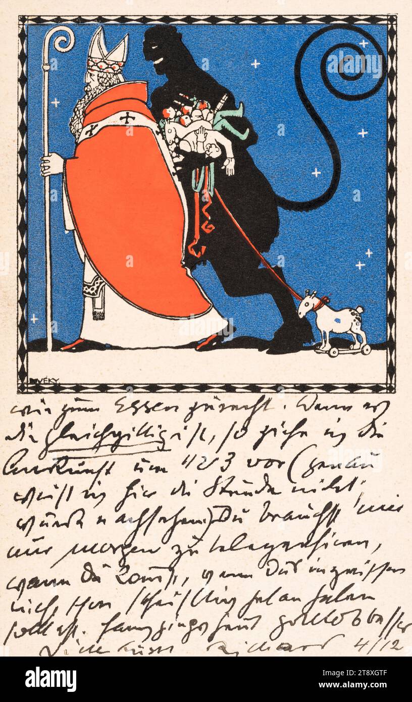 Postcard of Wiener Werkstätte No. 238: St. Nicholas and Krampus card ...