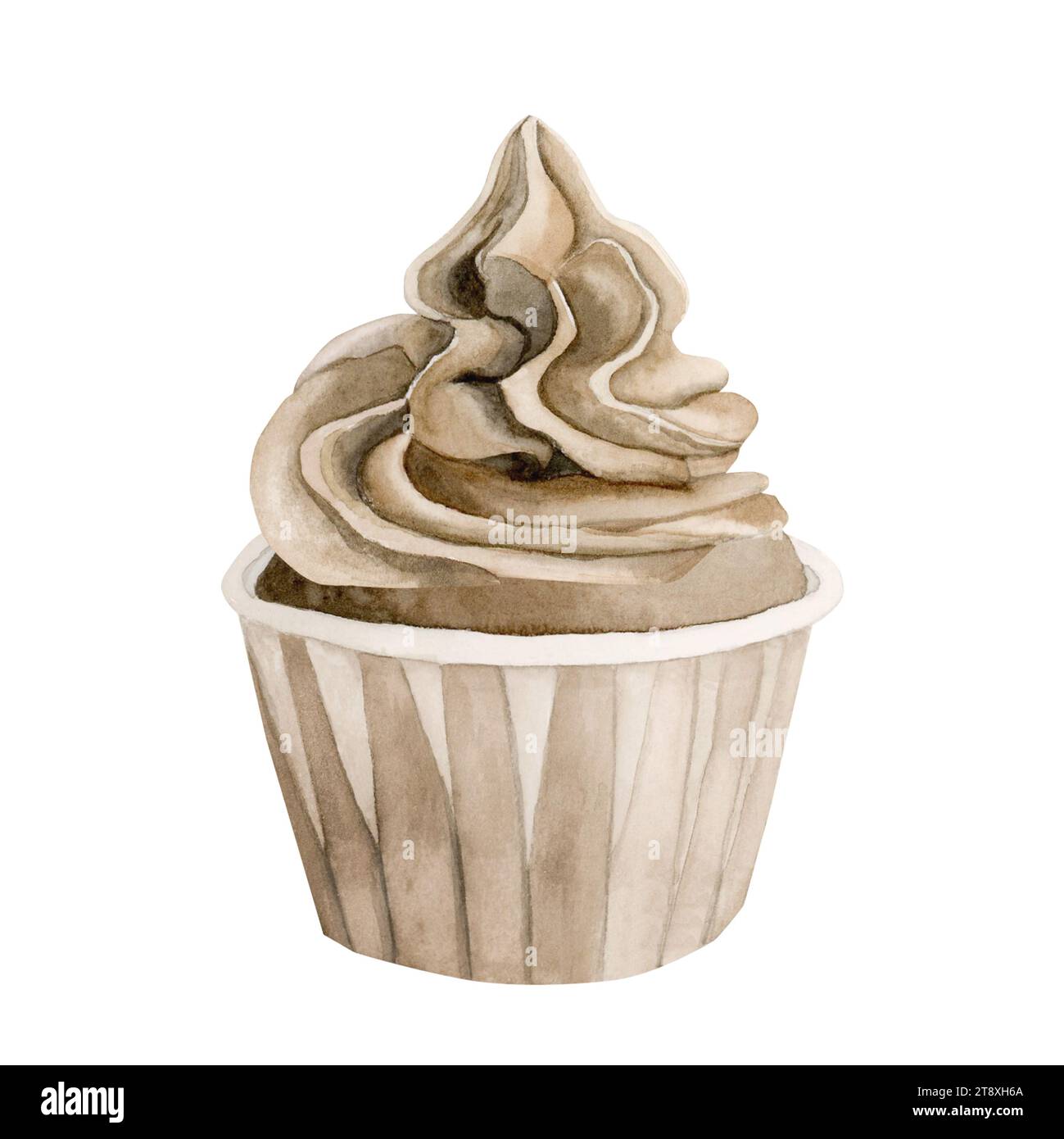 Cupcake with brown cream. Watercolor illustration isolated on white ...