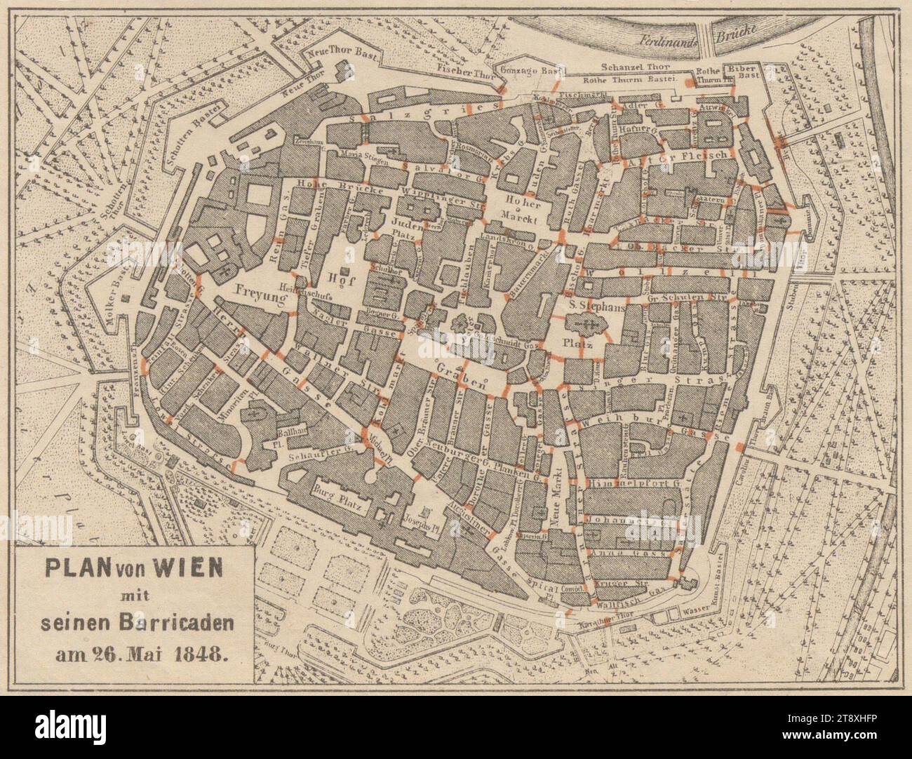 PLAN OF VIENNA, with, its barricades, on May 26, 1848', Unknown, 1848 ...
