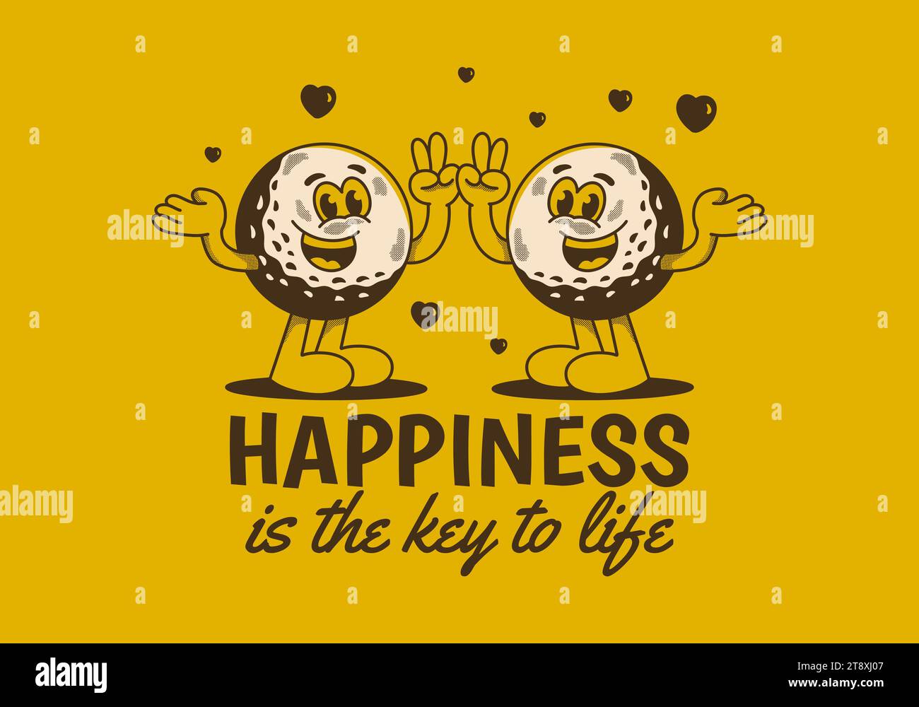 Happiness is the key to life. Vintage mascot character illustration of ...