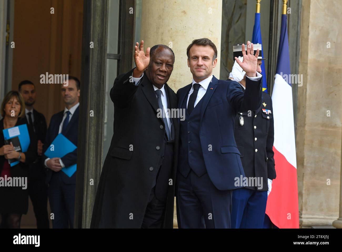 France. 21st Nov, 2023. Emmanuel Macron welcomes Alassane Dramane ...