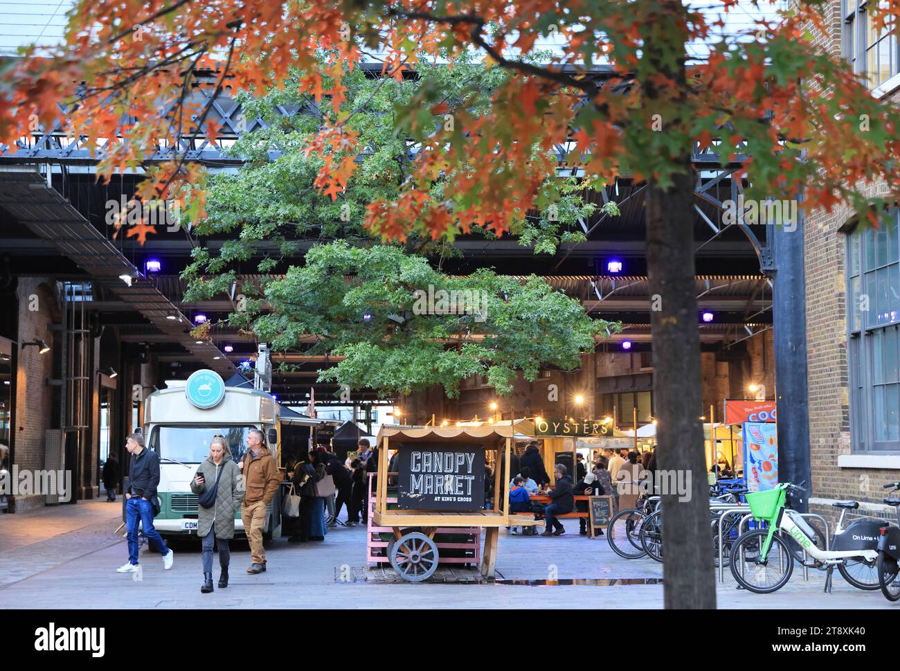 Canopy Market in autumn behind Granary Square at Kings Cross, in north ...
