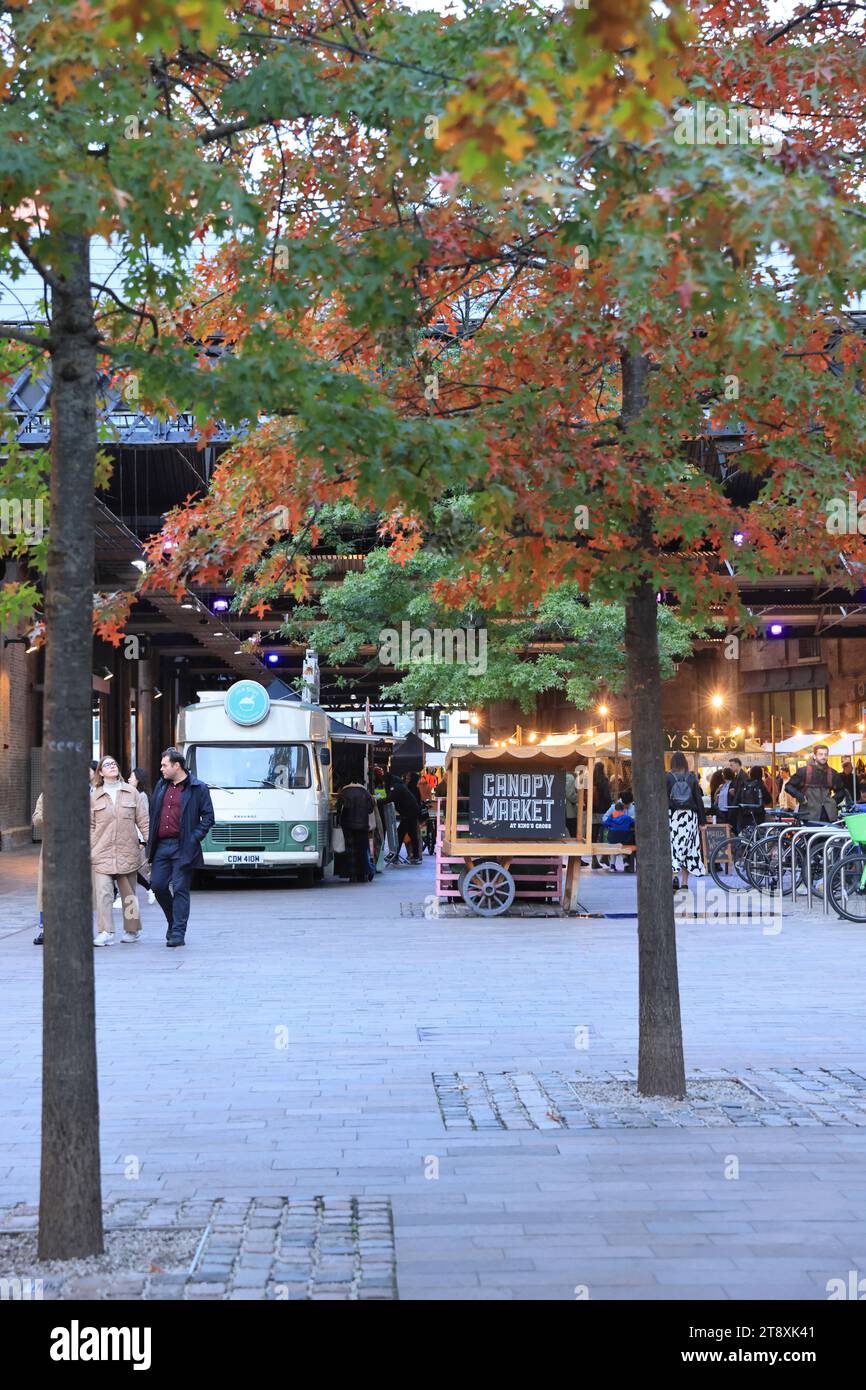 Canopy Market in autumn behind Granary Square at Kings Cross, in north ...