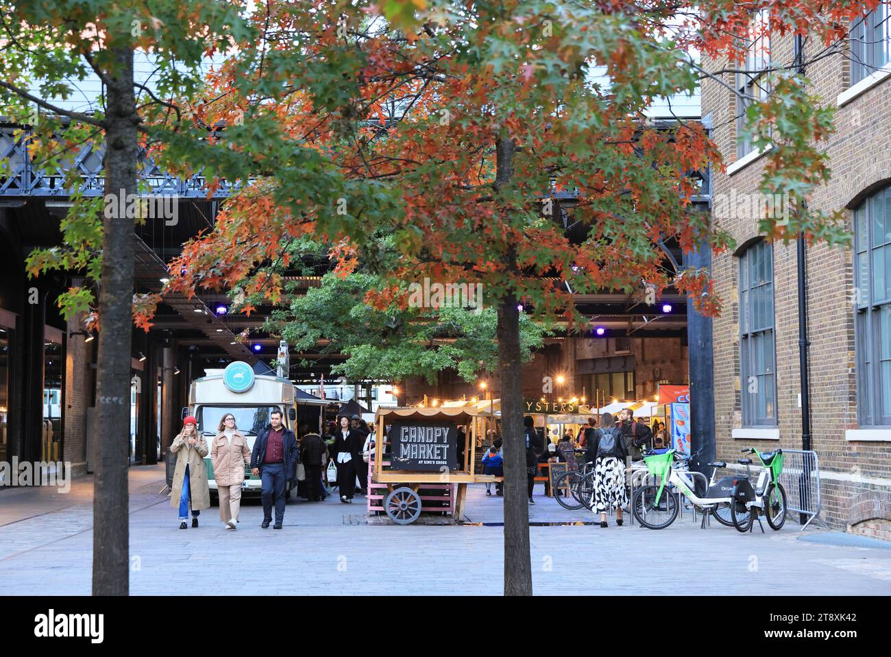 Canopy Market in autumn behind Granary Square at Kings Cross, in north ...