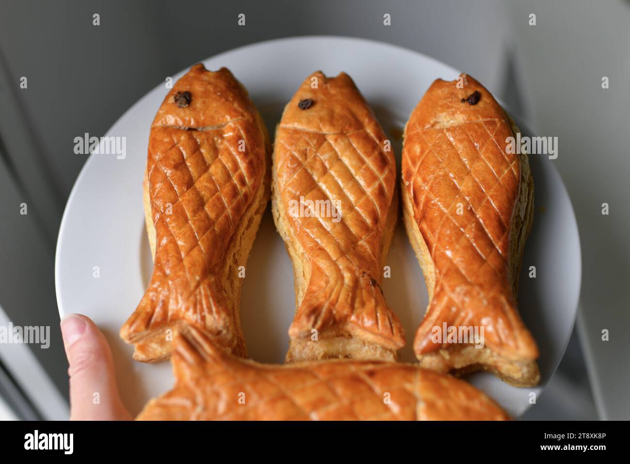 Fish from puff pastry in the store on April Fool's Day Stock Photo - Alamy