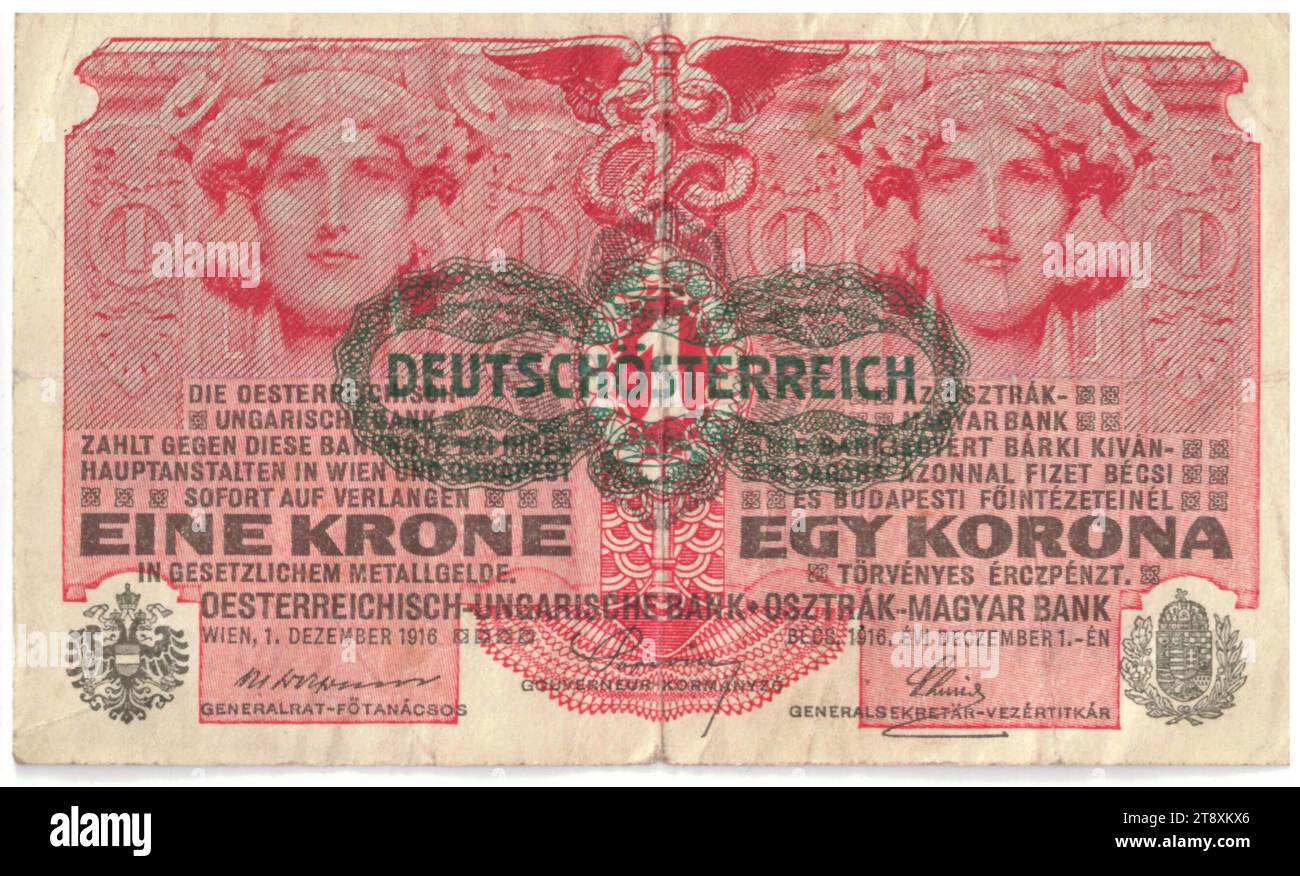 Banknote, 1 crown, Alois Hans Schram (1864-1919), artist, Rudolf ...