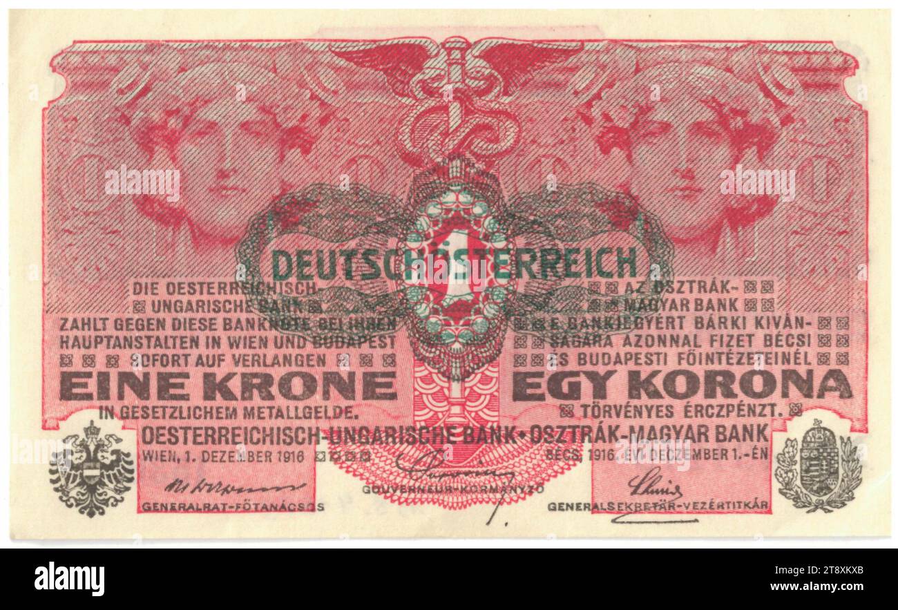 Banknote, 1 crown, Alois Hans Schram (1864-1919), artist, Rudolf ...
