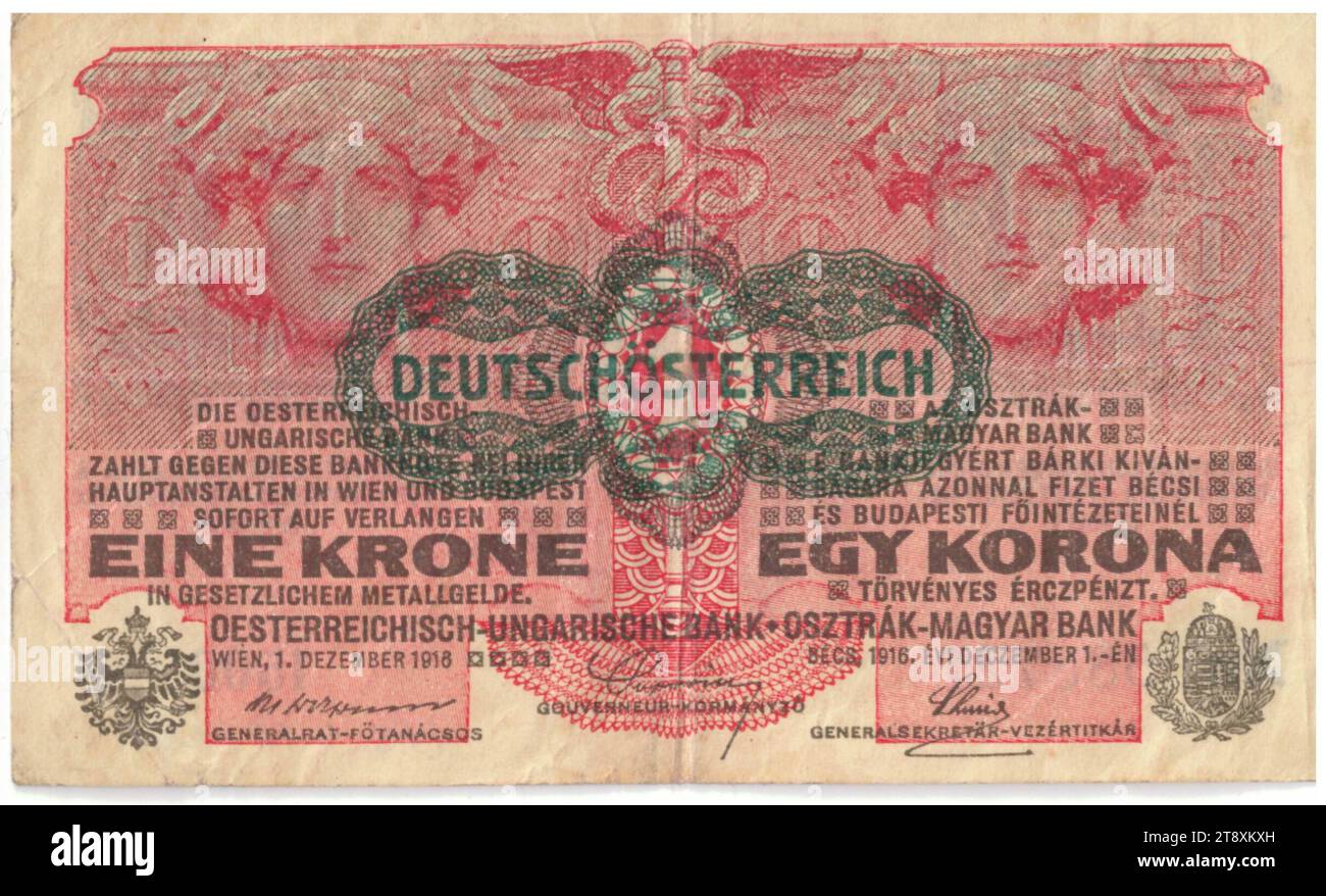 Banknote, 1 crown, Alois Hans Schram (1864-1919), artist, Rudolf ...