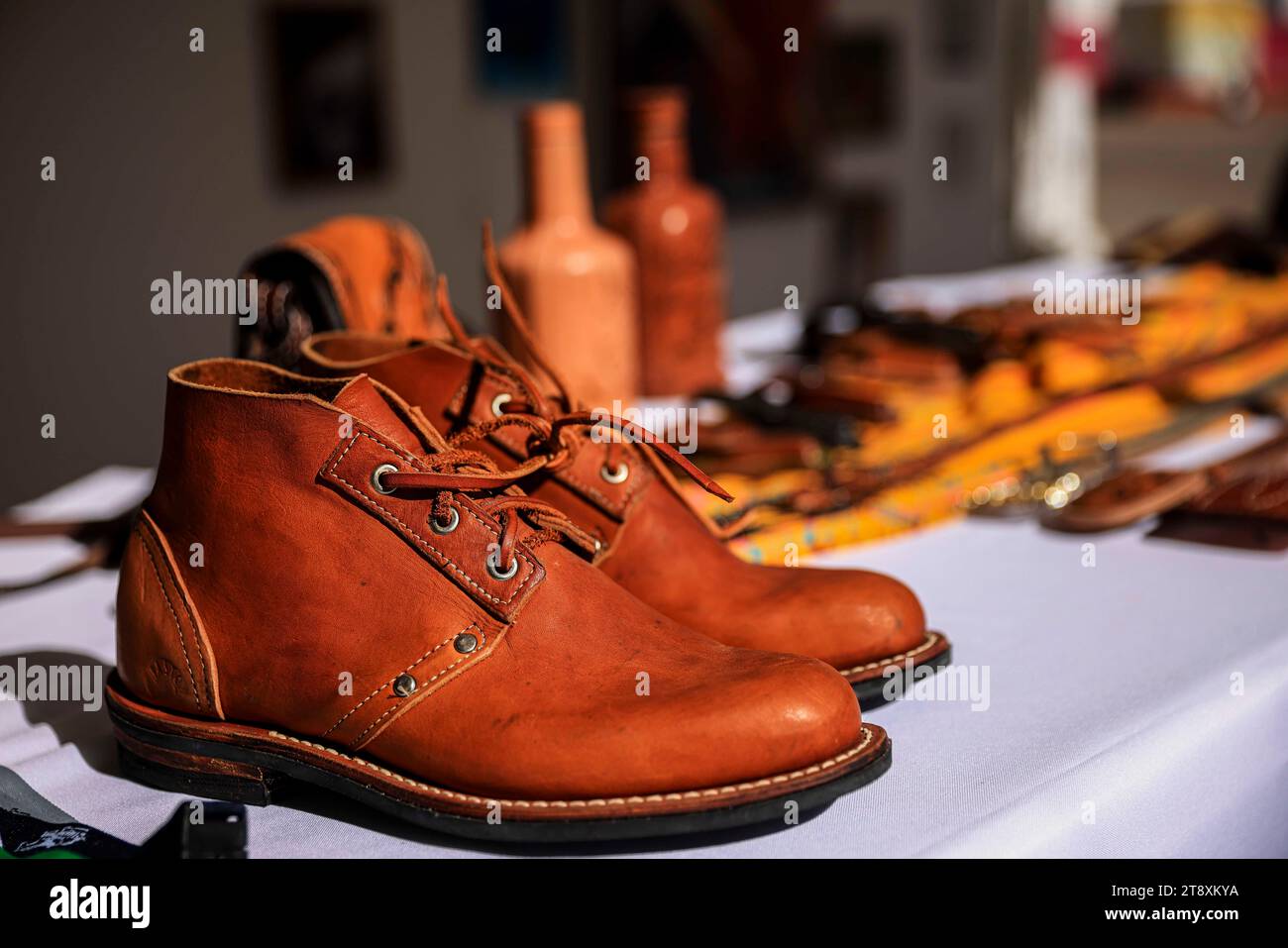 MOCTEZUMA, MEXICO - NOVEMBER 18: Detail of handmade boots from the ...
