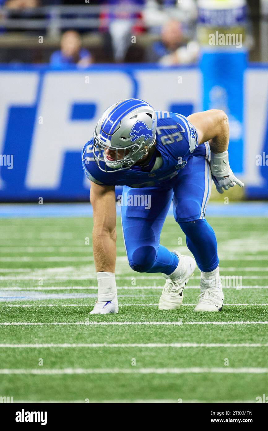 Detroit Lions defensive end Aidan Hutchinson (97) pursues a play on defense against the Chicago ...