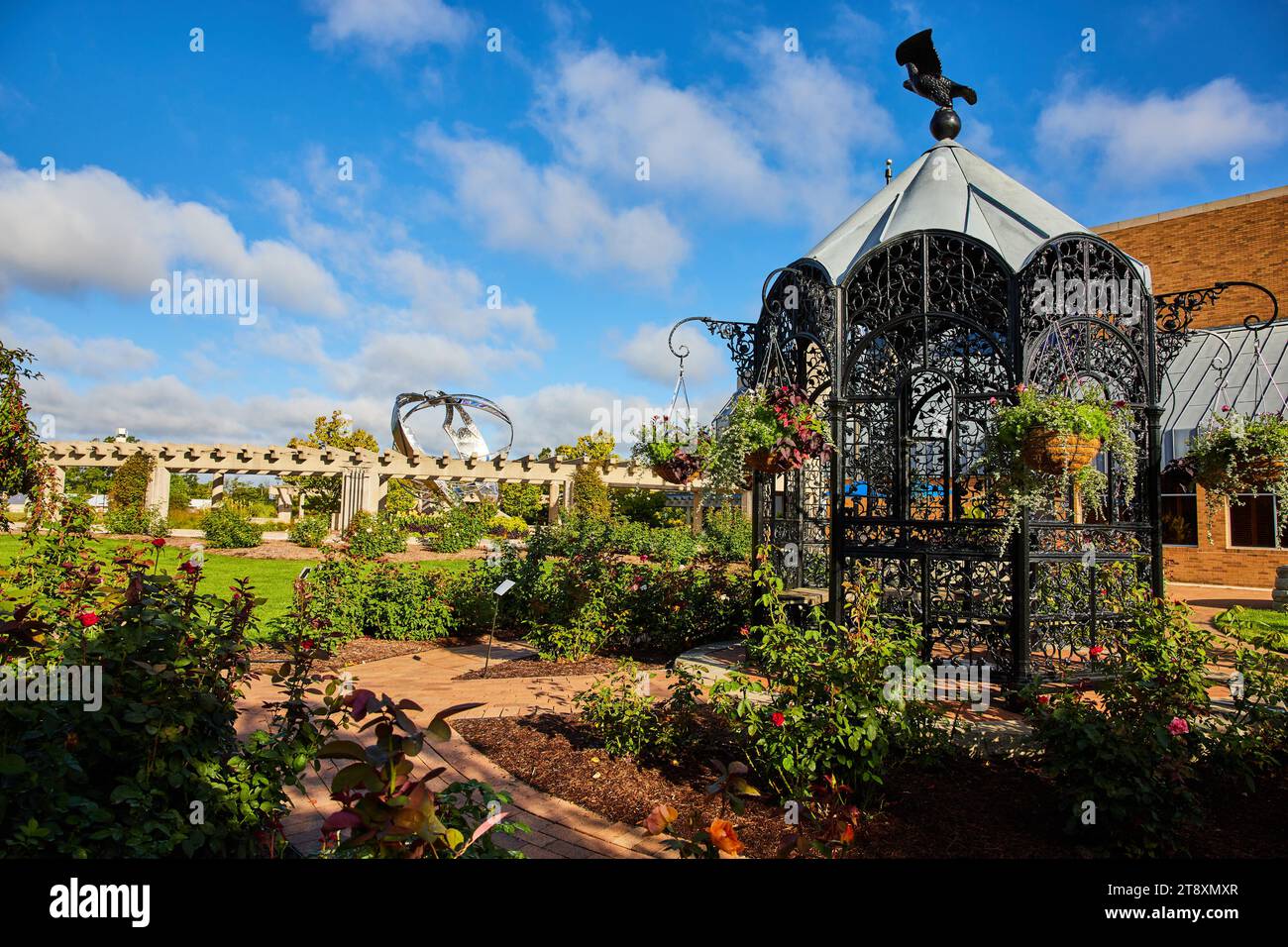 Black garden gazebo on gorgeous and cheerful summer day at Minnetrista ...