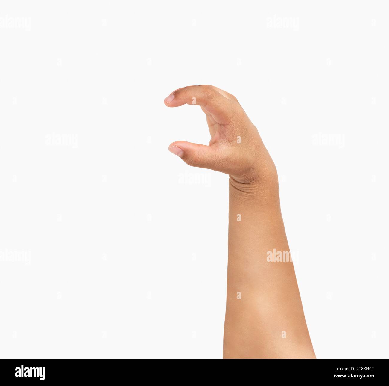 hand making the symbol that means pick up on white background Stock ...