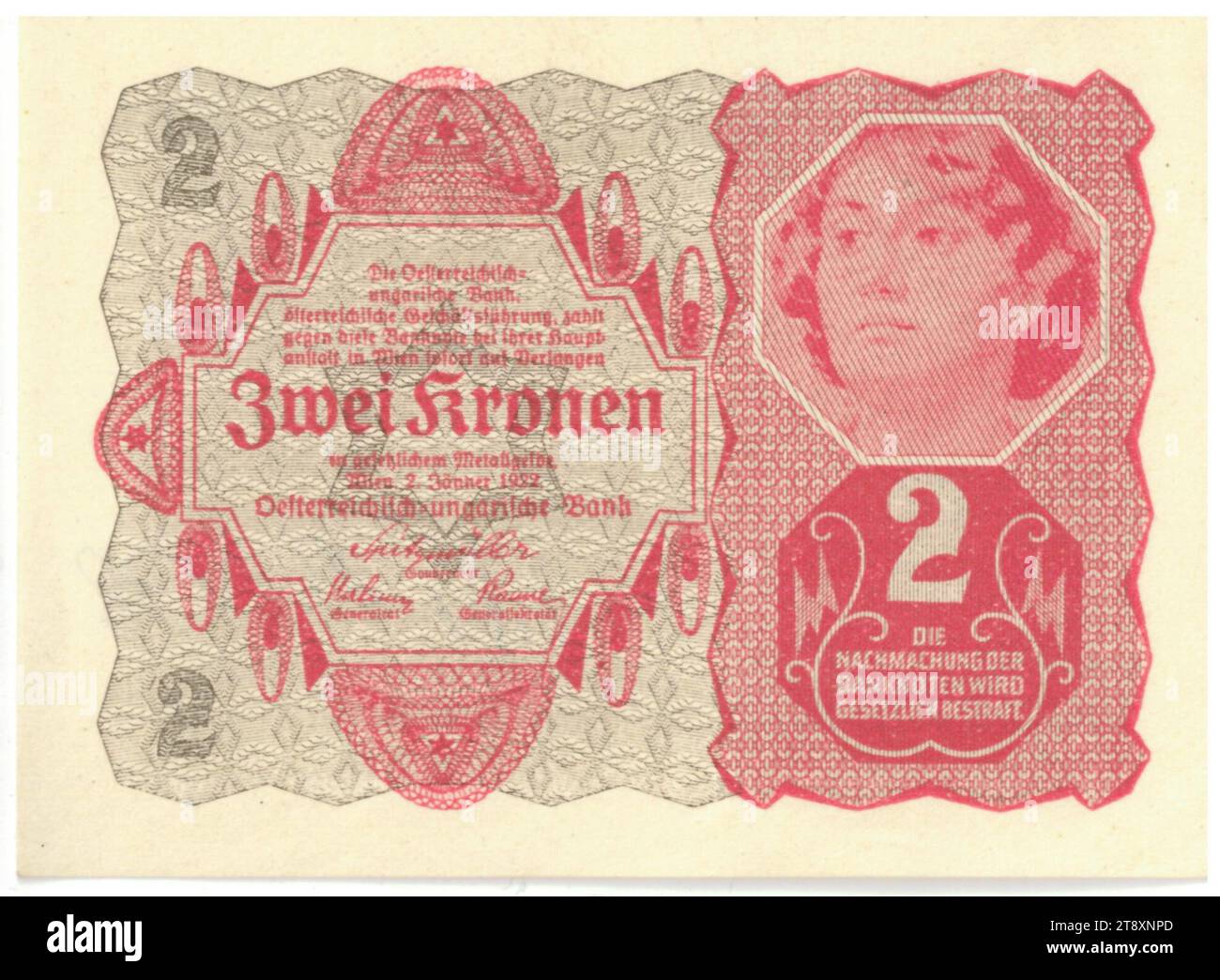 Banknote, 2 Crowns, Rudolf Rössler (1864-1934), Artist, Rudolf Junk ...