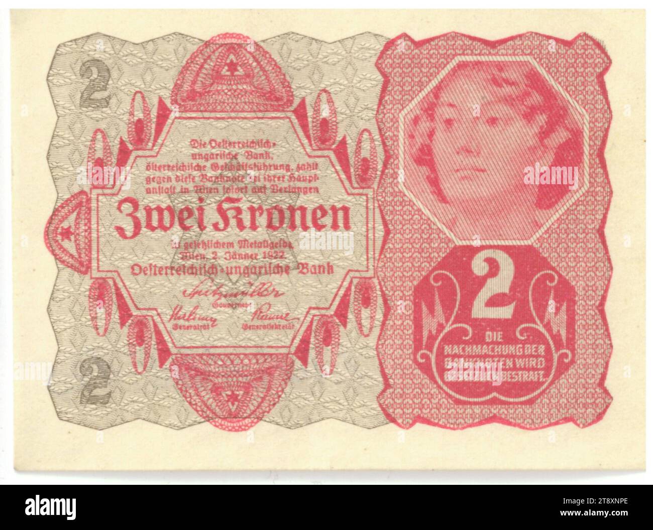 Banknote, 2 crowns, Rudolf Rössler (1864-1934), artist, Rudolf Junk ...