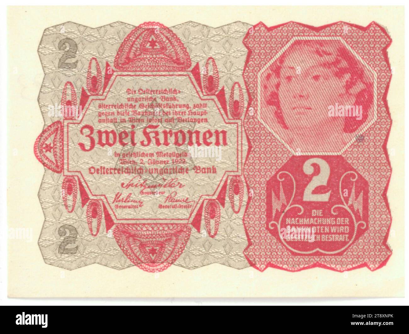 Banknote, 2 crowns, Rudolf Rössler (1864-1934), artist, Rudolf Junk ...