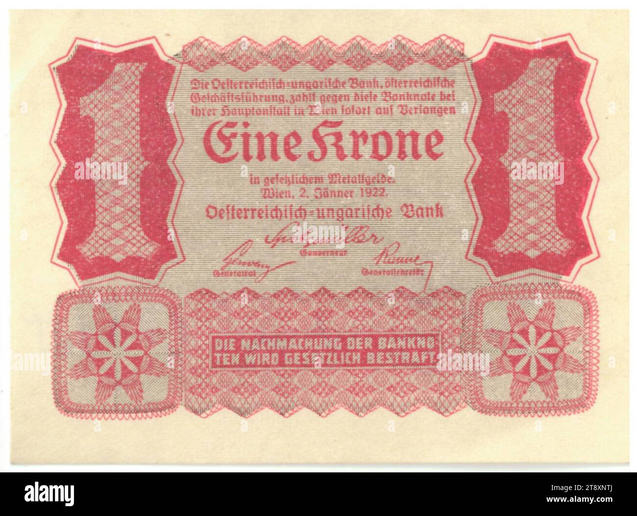 Banknote, 1 crown, Rudolf Junk (1880-1943), artist, Austro-Hungarian ...