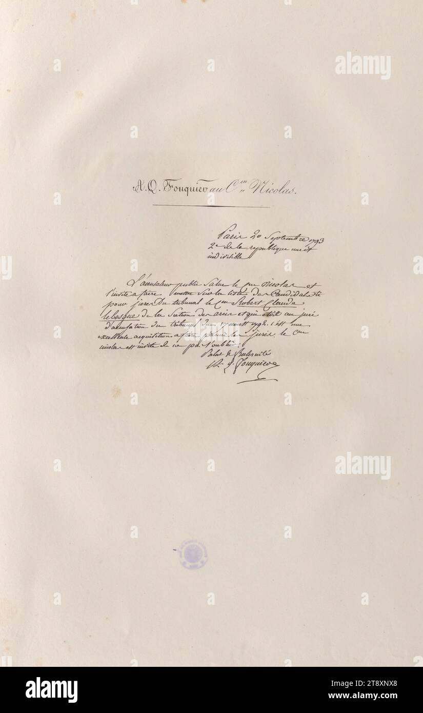 A. Q. Fouquier au Cen. Nicolas', Unknown, 1793, Paper, Print, Height 48 ...