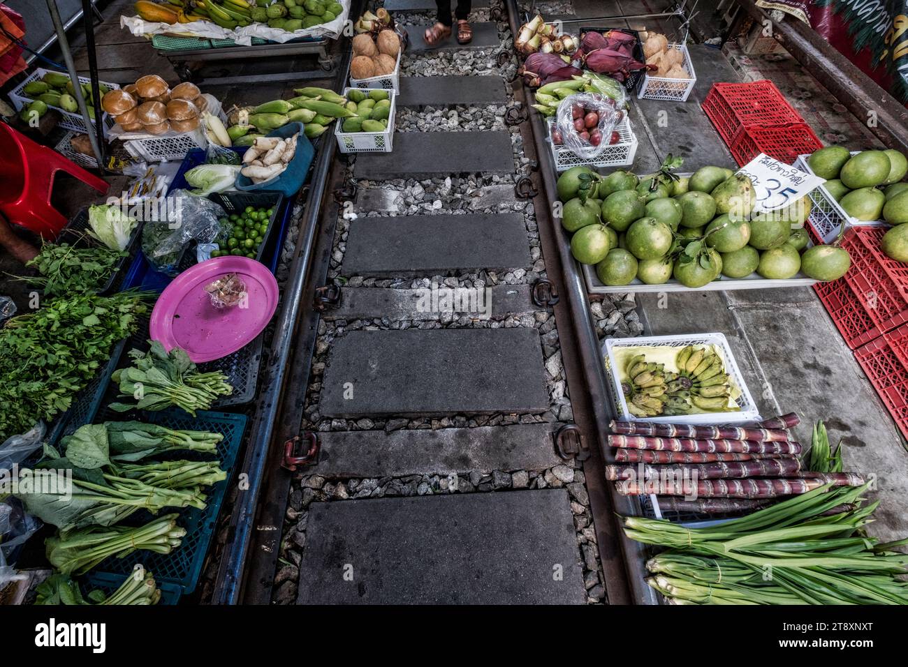 Mae Klong Railway Market (Hoop Rom Market), Thailand, Asia Stock Photo ...