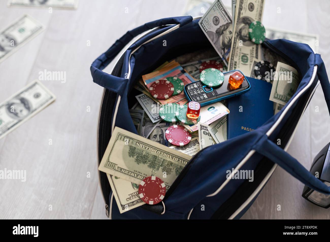 Guns and drugs concept - top view of cocain packages, drug bags and gun ...