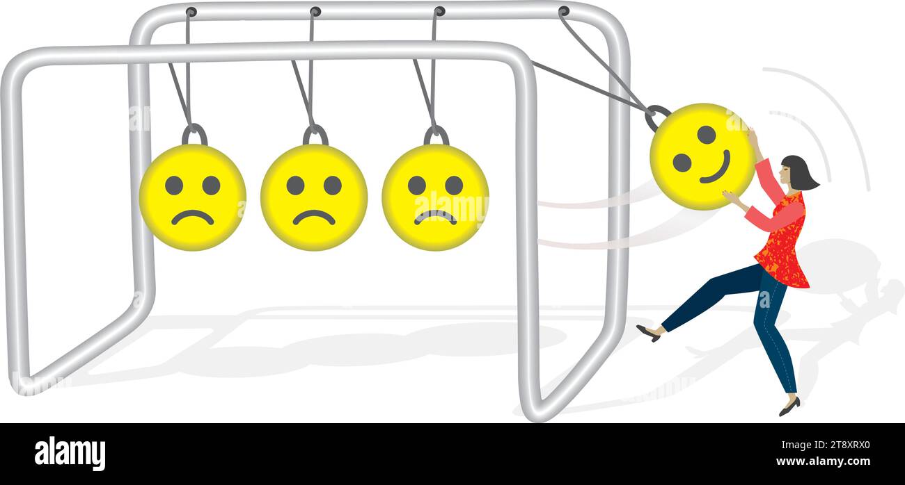 Newtons cradle with smiley symbols. Put away the sad ones. Isolated ...