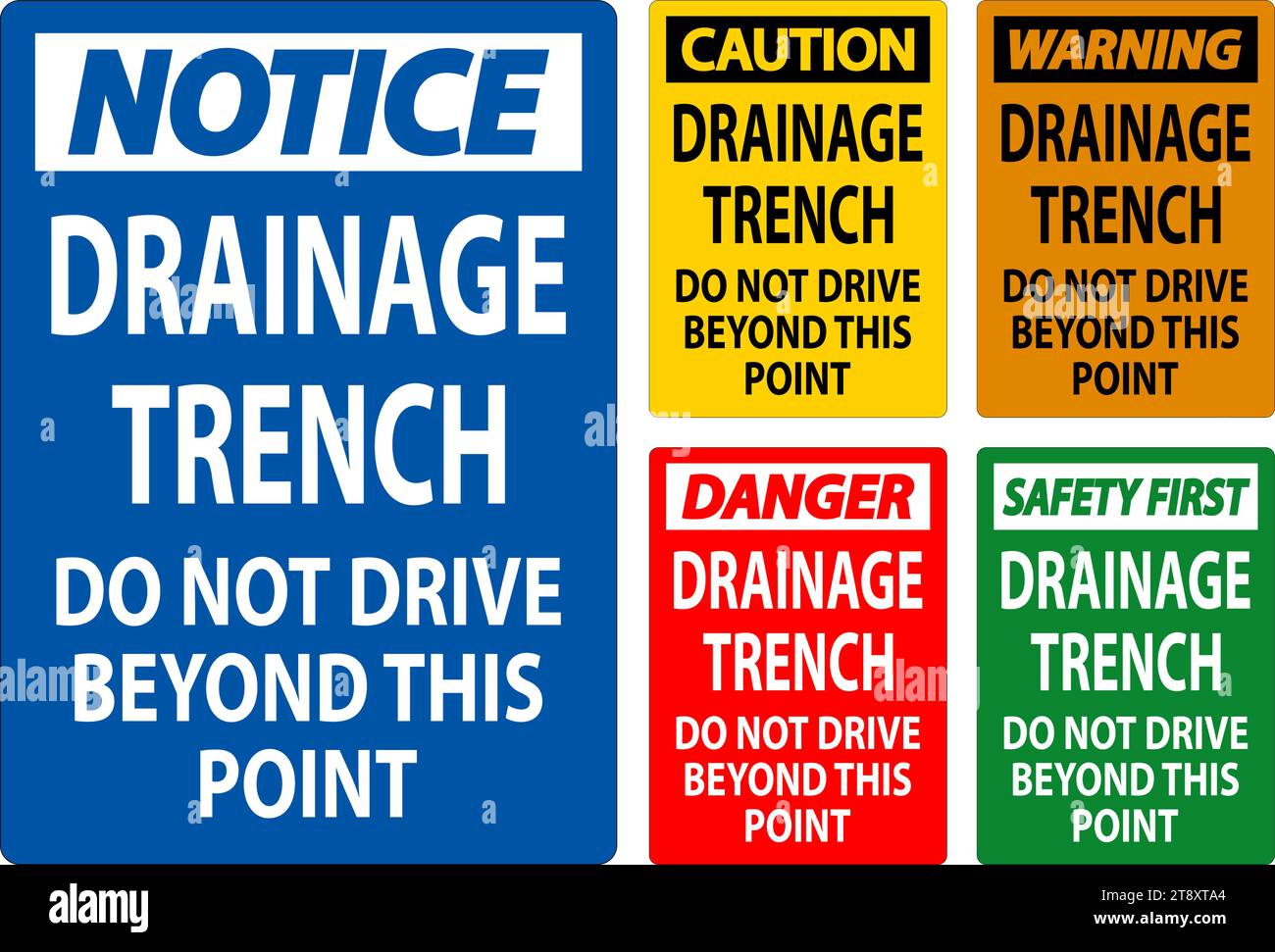 Caution Sign Drainage Trench - Do Not Drive Beyond This Point Stock ...