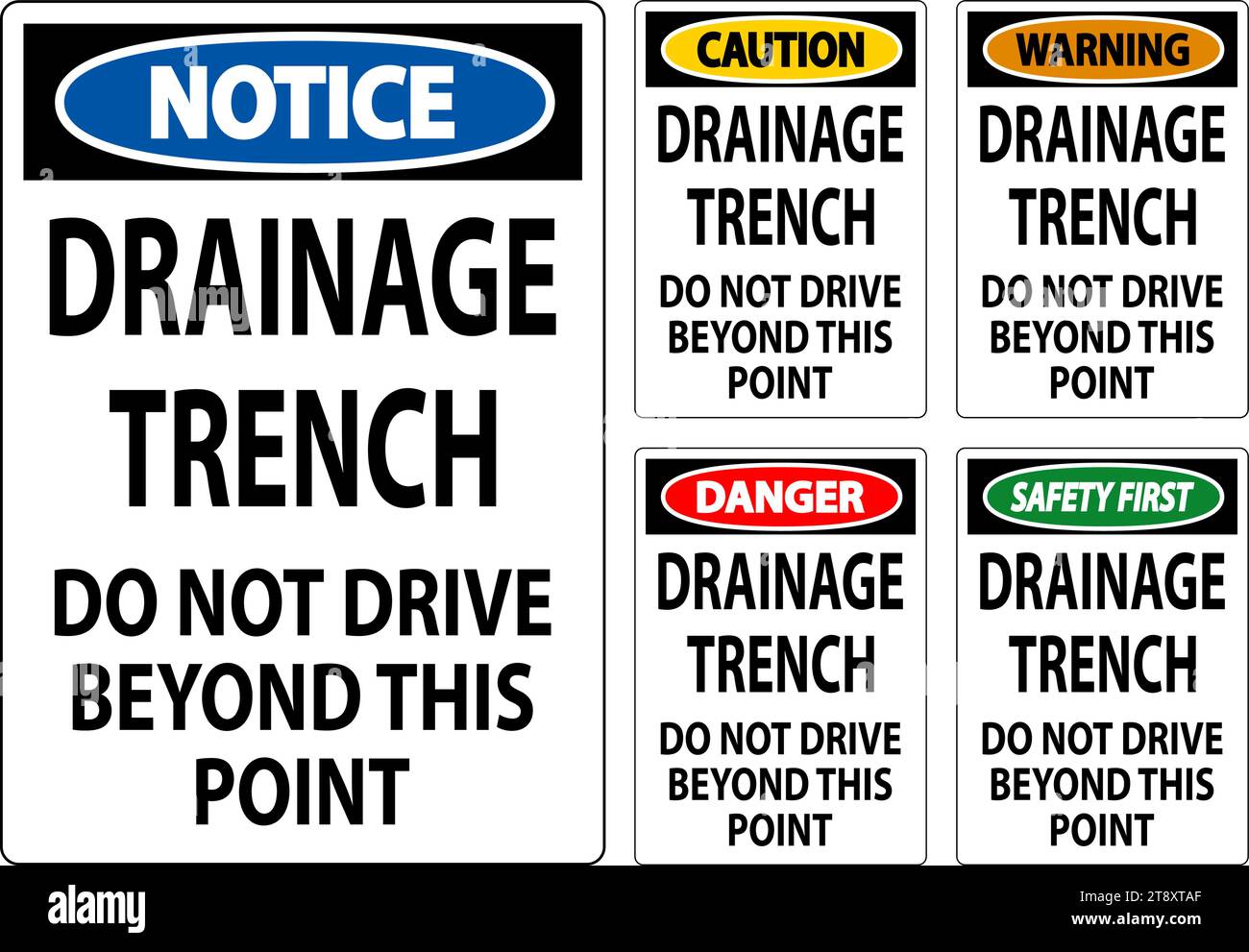 Caution Sign Drainage Trench - Do Not Drive Beyond This Point Stock ...